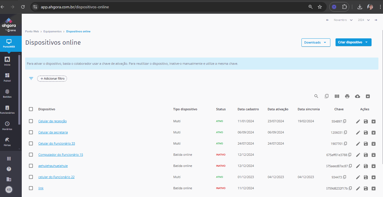 TOTVS RH Ponto Eletrônico (Linha Ahgora) - Pontoweb - Como cadastrar um dispositivo de registro ...