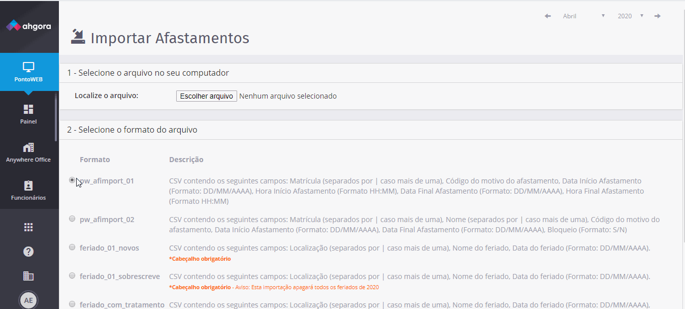 TOTVS RH Ponto Eletrônico (Linha Ahgora) - Pontoweb - Como importar afastamentos no sistema ...