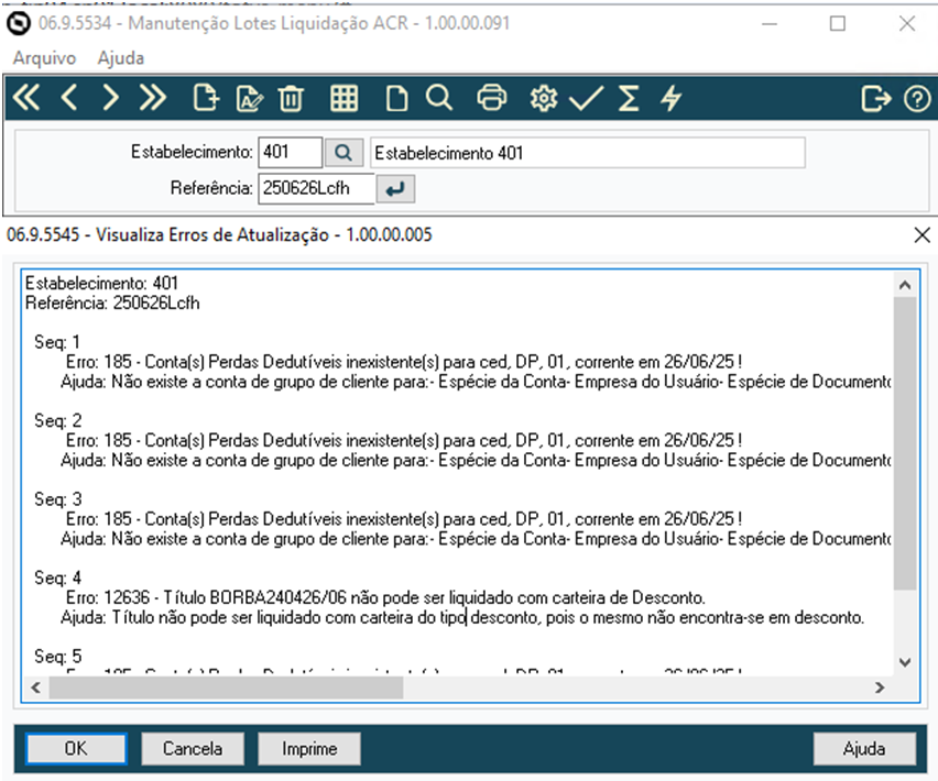 Cross Segmentos - Linha Datasul - ACR - Perda Dedutível - Erro 185 ...