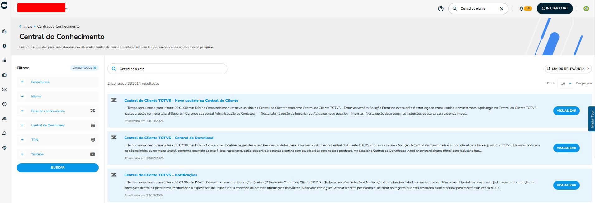 Central do Cliente TOTVS - Como localizar artigos na central – Central de Atendimento TOTVS