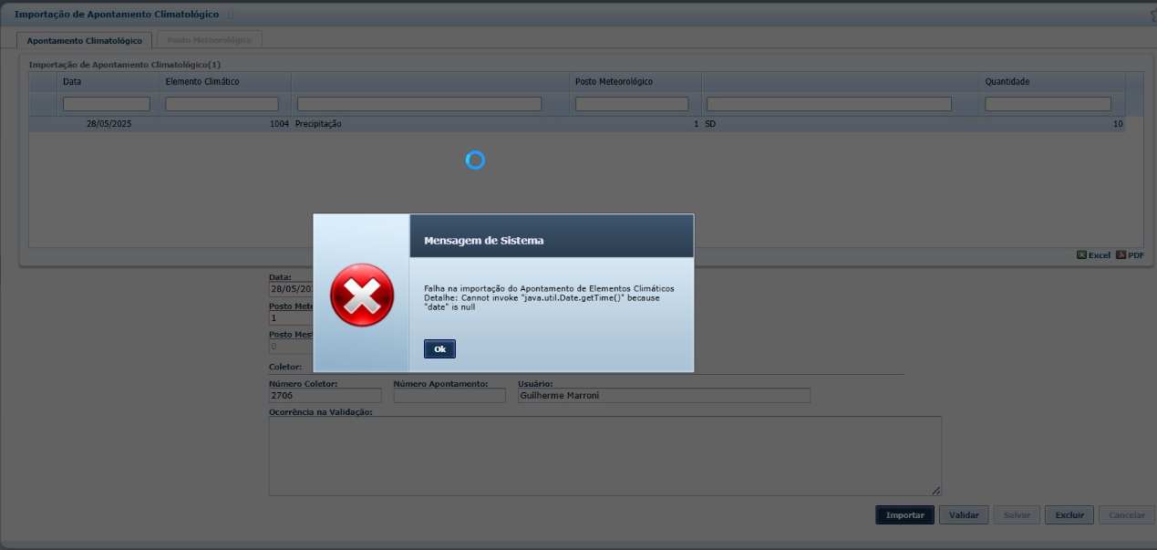 Agro - PIMS MC - CTA - Apontamento climáticos Cannot invoke "Java.util ...