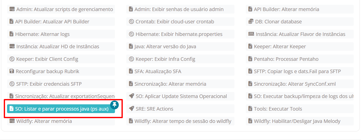 SO: Listar e parar processos java (ps aux) – Central de Atendimento TOTVS