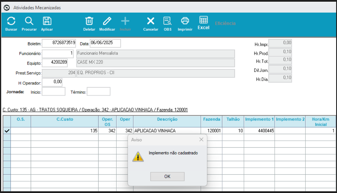 Agro - PIMS CS - APT_ATRC - Erro ao registrar o apontamento ...