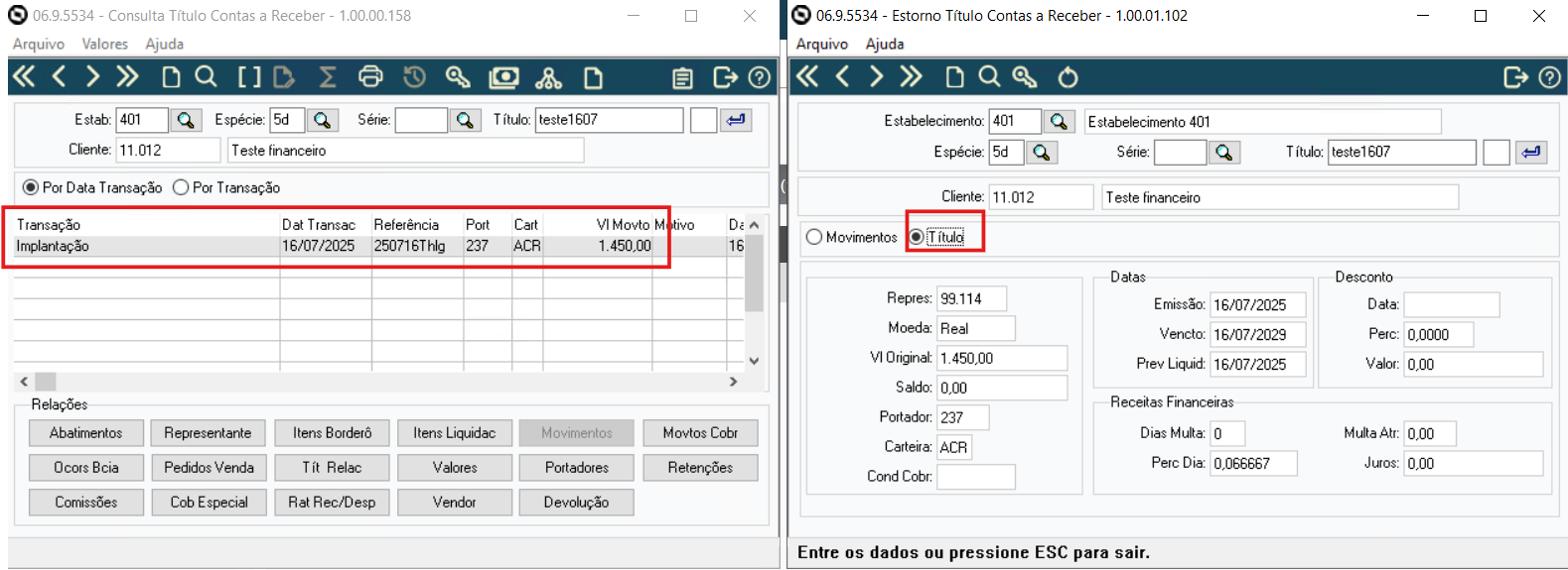 Cross Segmentos - Linha Datasul - ACR - Estorno - Erro 524: Estorno não ...