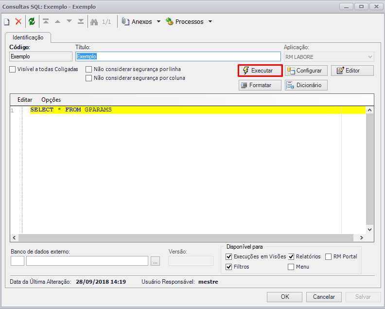 Framework - Linha RM - Frame - Exportar consulta SQL para Excel – Central de Atendimento TOTVS