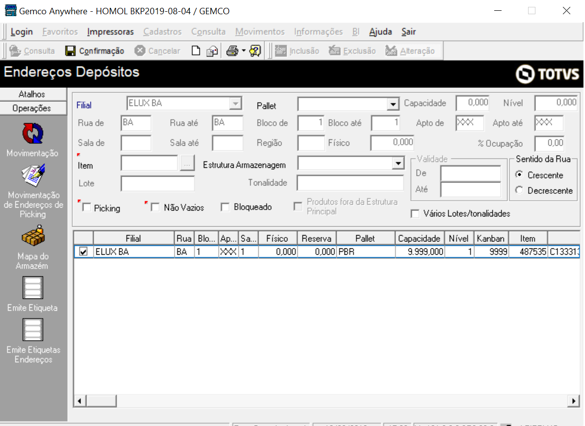 GA - TOTVS VAREJO HOMECENTER (LINHA GEMCO) - WMS - Criação de endereço ...