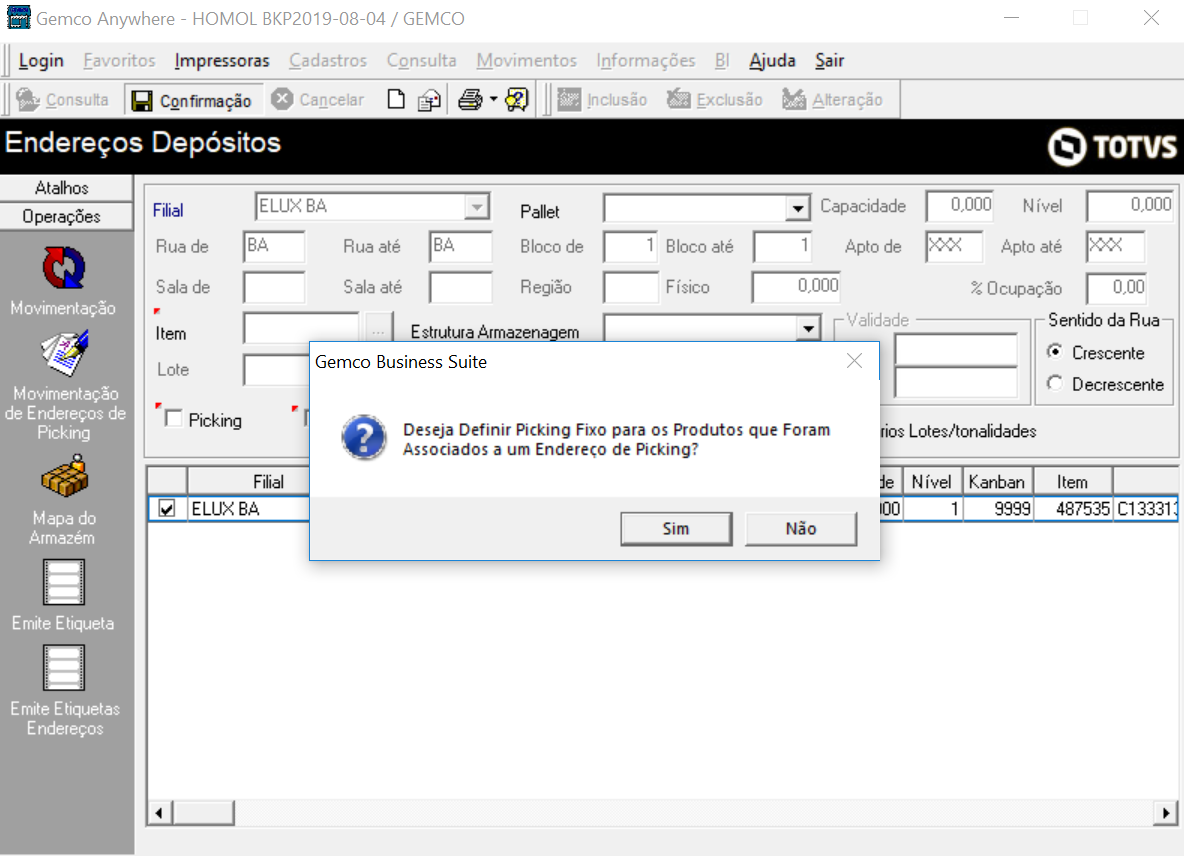GA - TOTVS VAREJO HOMECENTER (LINHA GEMCO) - WMS - Criação de endereço ...