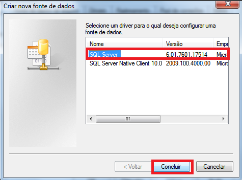 Configuração OBDC SQL Server – Central de Atendimento TOTVS