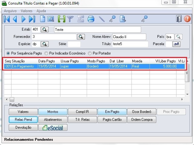 Cross Segmentos - Linha Datasul - APB - Vinculação de Antecipação a ...