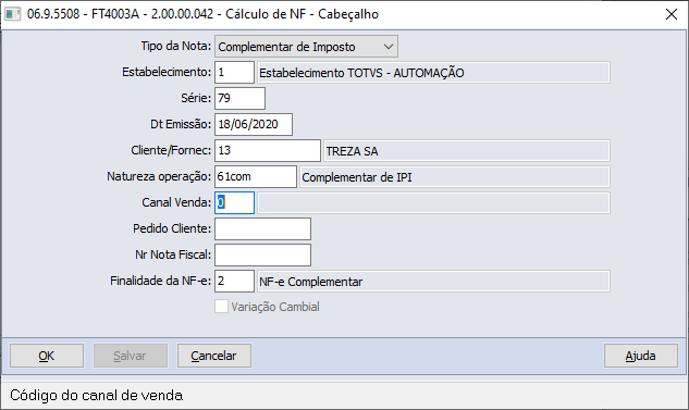 Cross Segmentos - Linha Datasul - MFT - NF Complementar de Imposto de ...