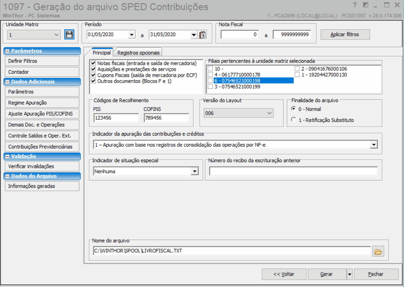 WINT - Como gerar SPED Contribuições Consolidado na rotina 1097 ...
