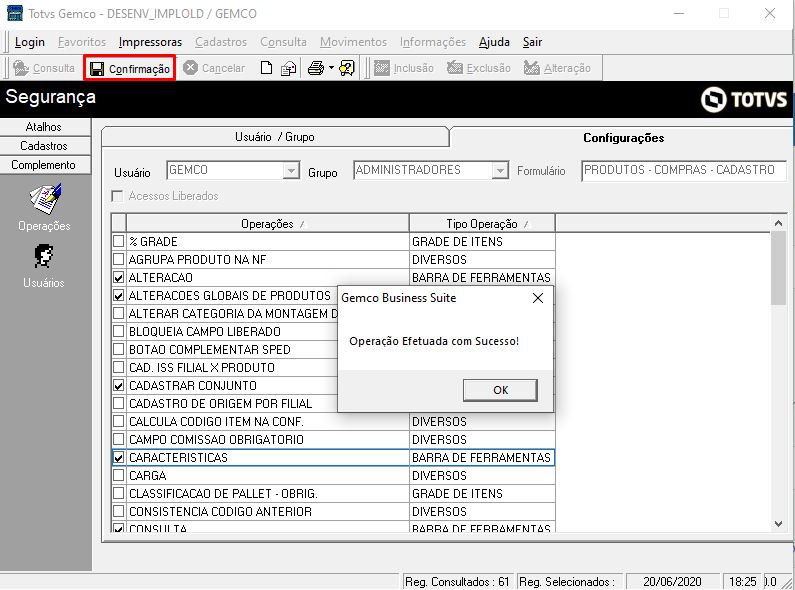 GA - TOTVS Varejo Home Center (Linha Gemco) - SEGURANÇA - Habilitar ...