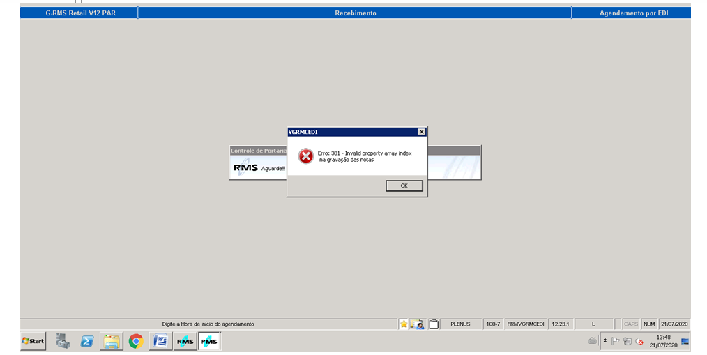 RMS- REC - erro recebimento módulo portaria – Central de Atendimento TOTVS RMS- REC - erro recebimento módulo portaria – Central de Atendimento TOTVS