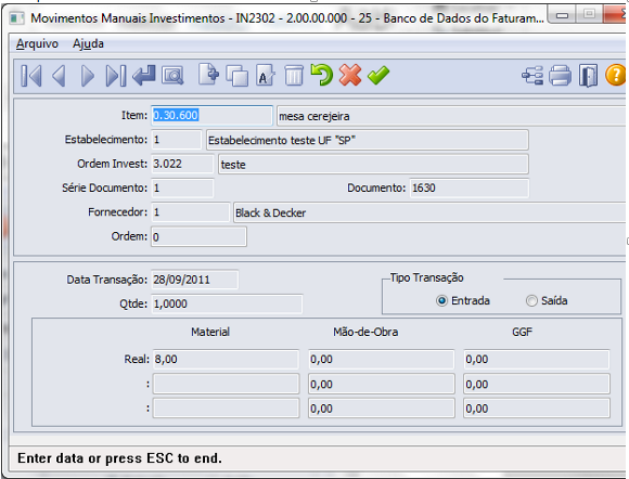 Cross Segmentos - Linha Datasul - MIN - Movimentação das transações ...
