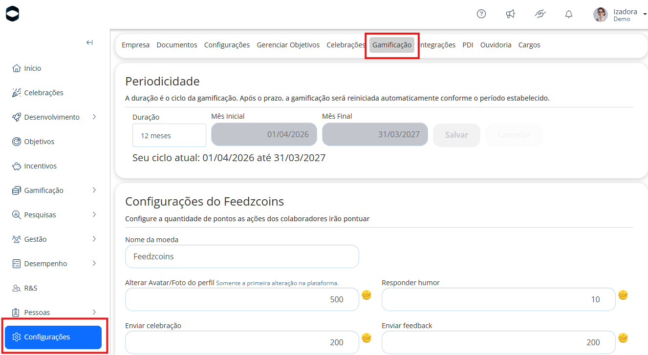 Plataformas RH - Feedz - Gamificação - Como Adicionar ou Remover Moedas ...