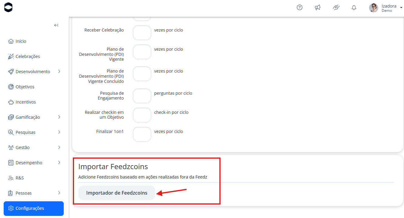 Plataformas RH - Feedz - Gamificação - Como Adicionar ou Remover Moedas ...