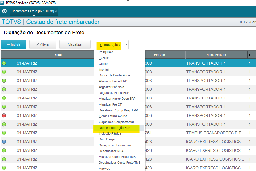 Logística - Linha Protheus - GFE - Informar manualmente os dados de ...