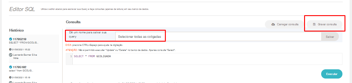 CLOUD - RM - Consulta SQL – Central de Atendimento TOTVS