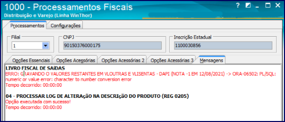 WINT 1000 Erro GRAVANDO O VALORES RESTANTES EM VLOUTROS E 