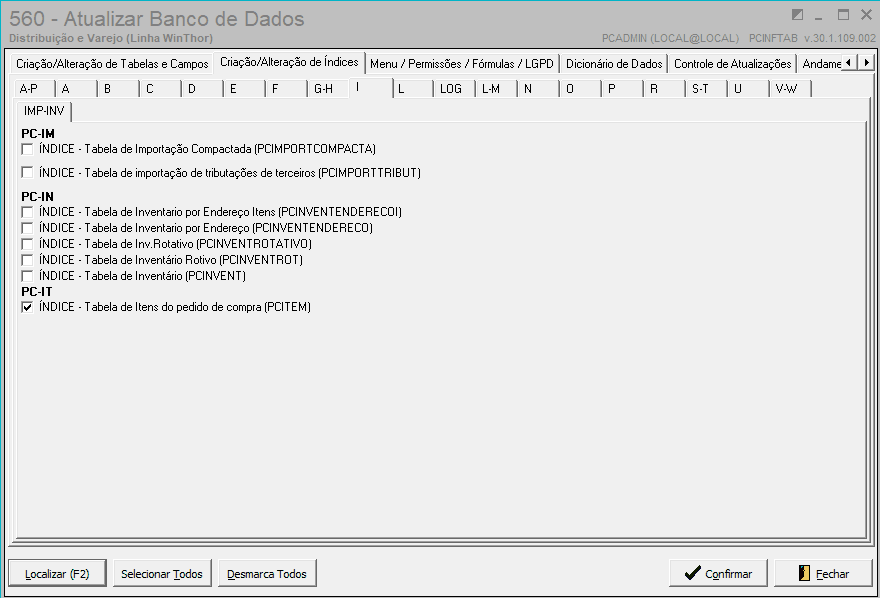 WINT - Mensagem: ORA-00904: PCITEM.PERFCPSTRET: invalid identifier ...
