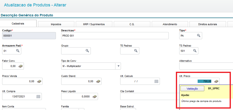 Cross Segmentos - Totvs Backoffice Protheus - SIGACOM - O campo B1_UPRC ...