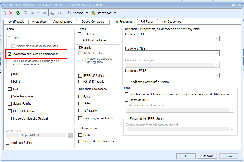 RH - RM - FOP - Incidência do Código de Cálculo 451 - BASE INSS ...