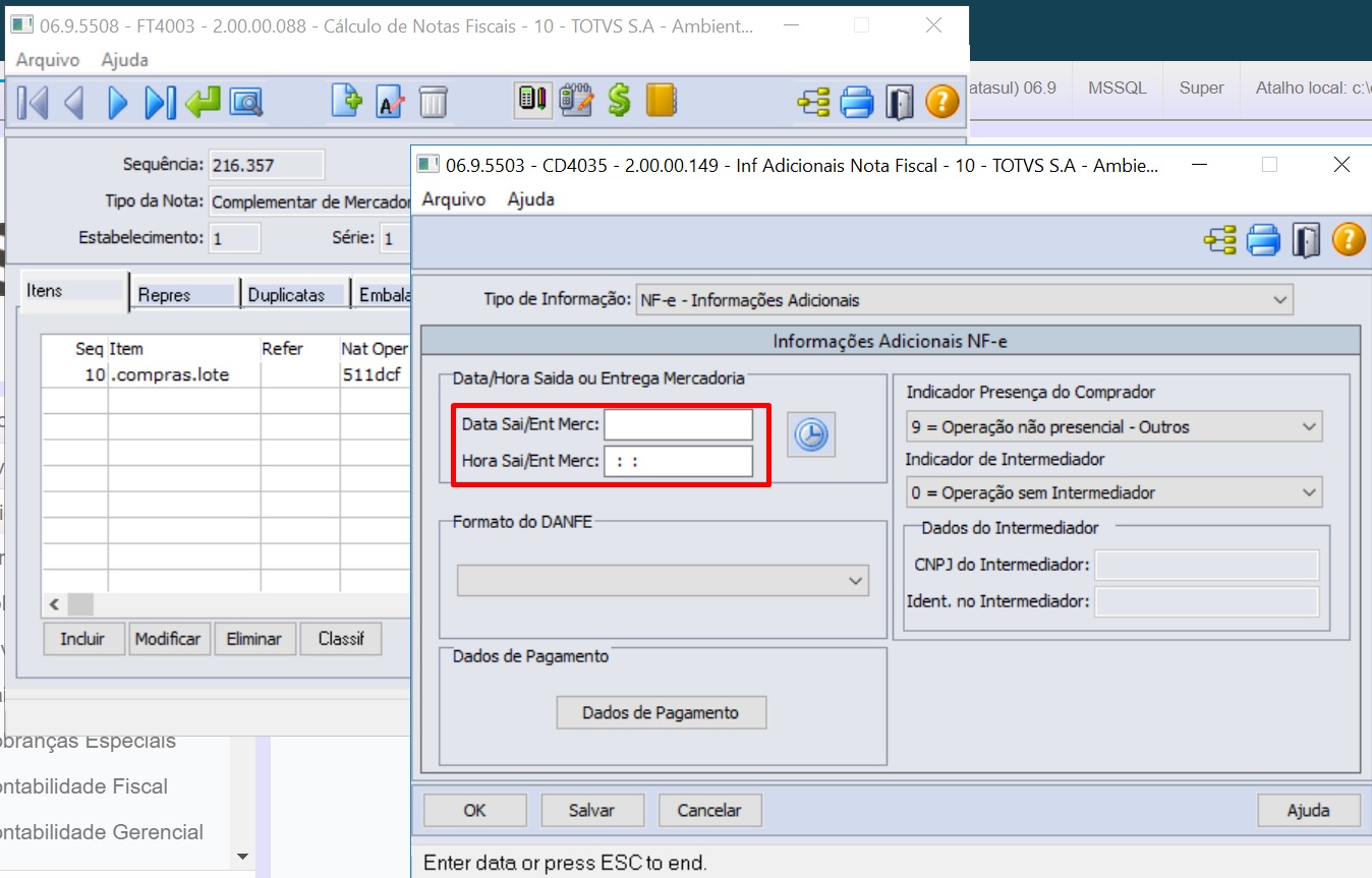 Cross Segmentos - Linha Datasul - MFT - Informar a data de saída na ...