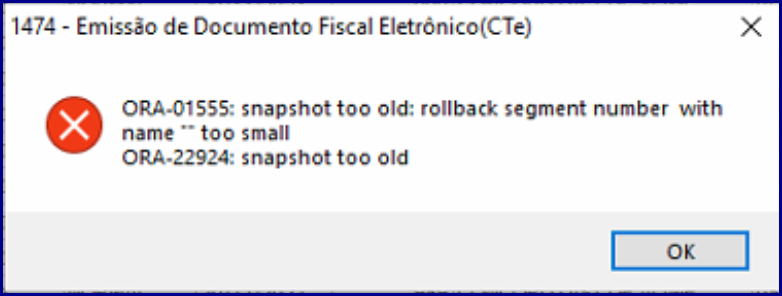 WINT - ORA-01555: snapshot too old: rollback segment number with name ""too small ORA-22924 ...