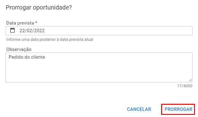 Cross Segmentos - CRM Gestão de Clientes - Oportunidades - Prorrogar ...