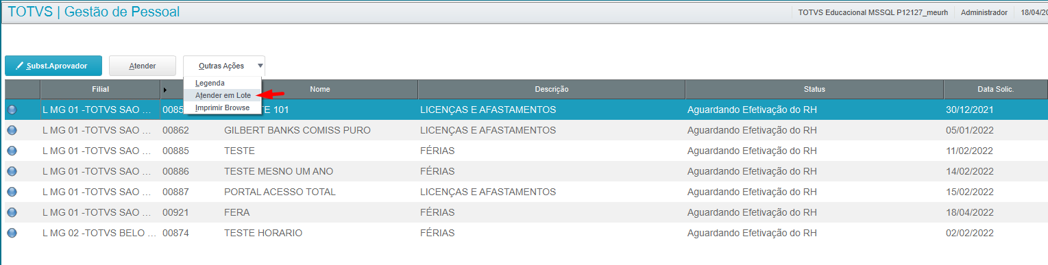 RH - Linha Protheus - MEU RH - Solicitações aguardando aprovação do RH ...