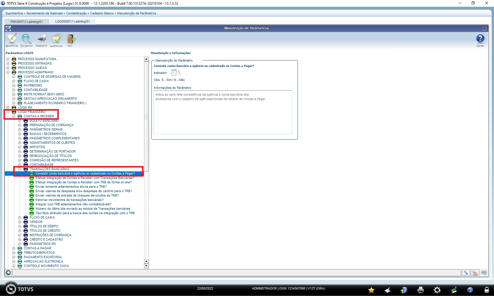 Cross Segmentos - Linha Logix - CRE - Conta bancária não cadastrada para a empresa XX, portador ...