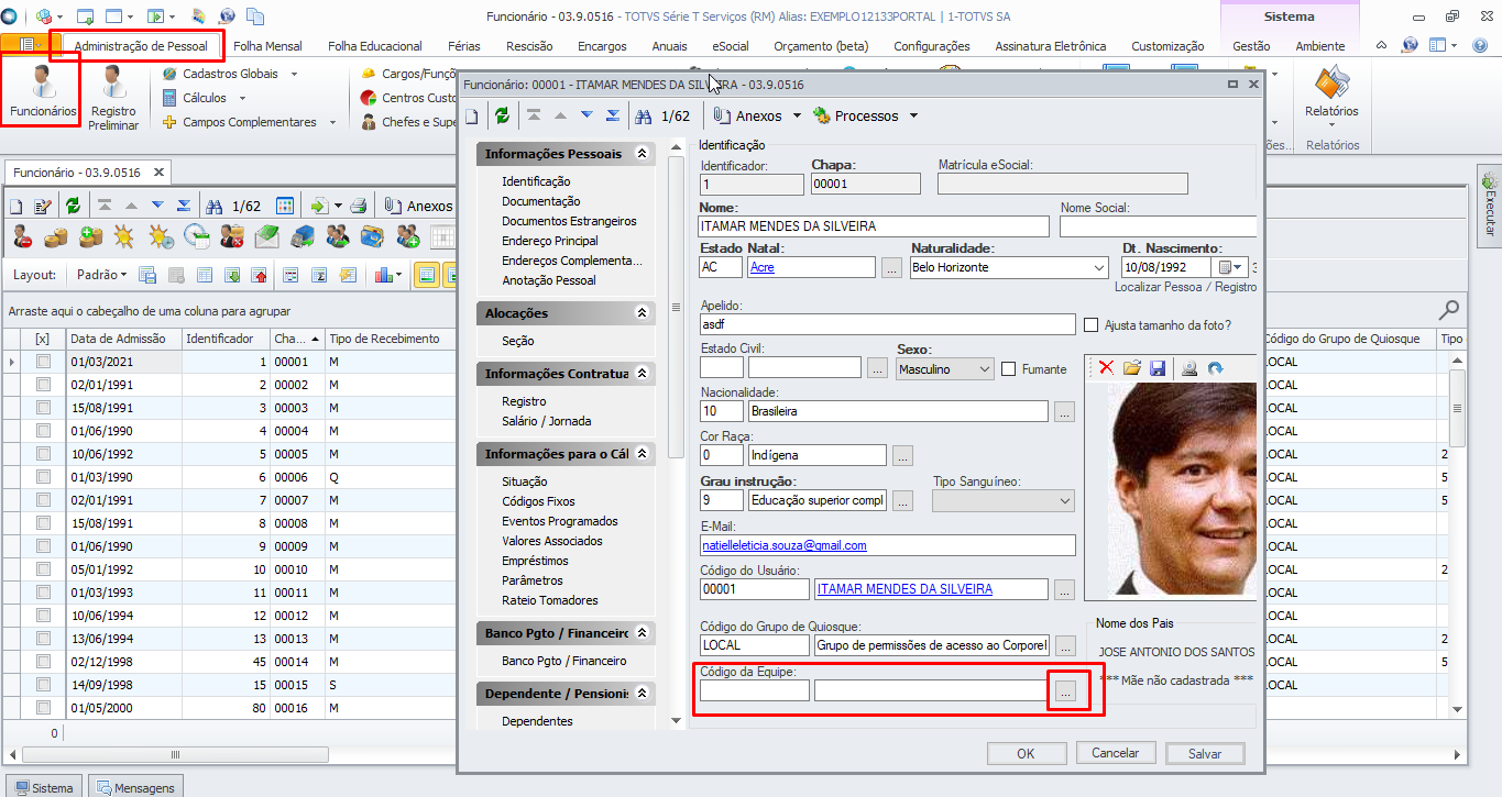 RH - RM - FOP - Portal - Alterar Equipe – Central de Atendimento TOTVS