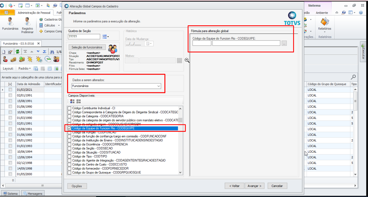 RH - RM - FOP - Portal - Alterar Equipe – Central de Atendimento TOTVS