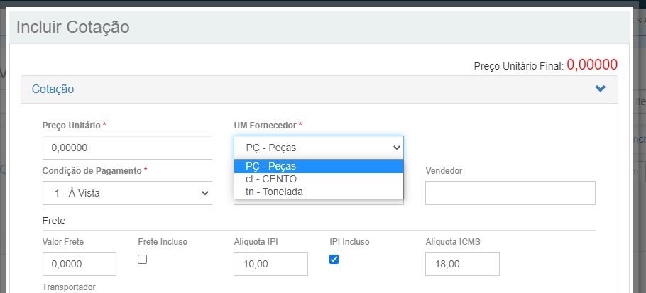 Cross Segmentos - Linha Datasul - MCC - Mais unidades de medida no HTML ...