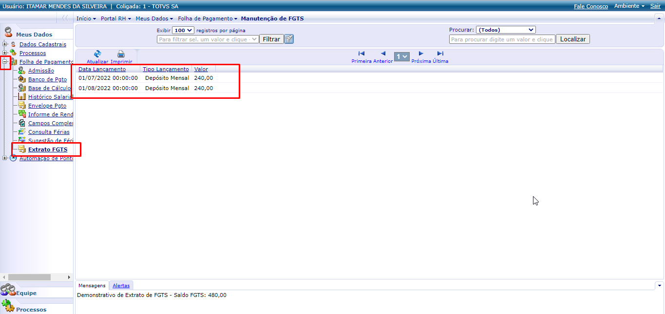 RH - RM - FOP - Portal - Extrato FGTS – Central de Atendimento TOTVS
