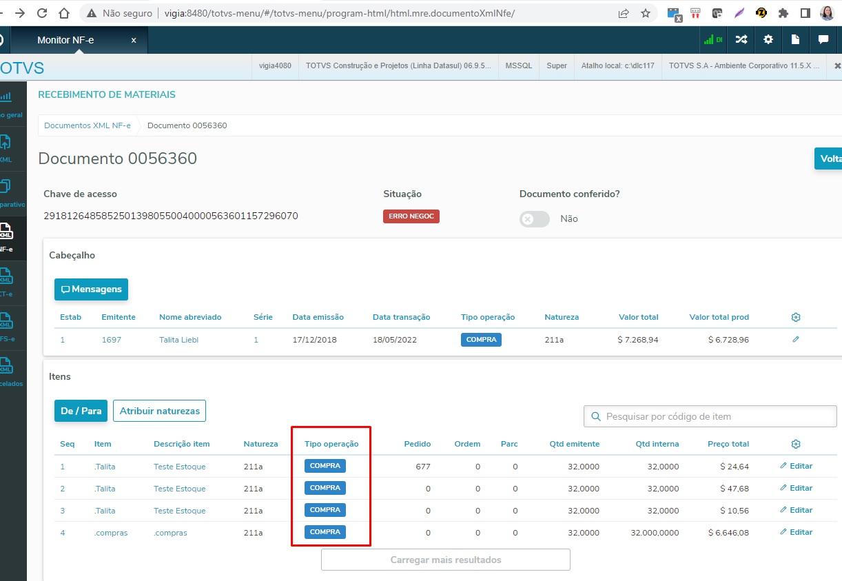 Cross Segmentos - Linha Datasul - MRE - Objetivo do campo Tipo Operação ...