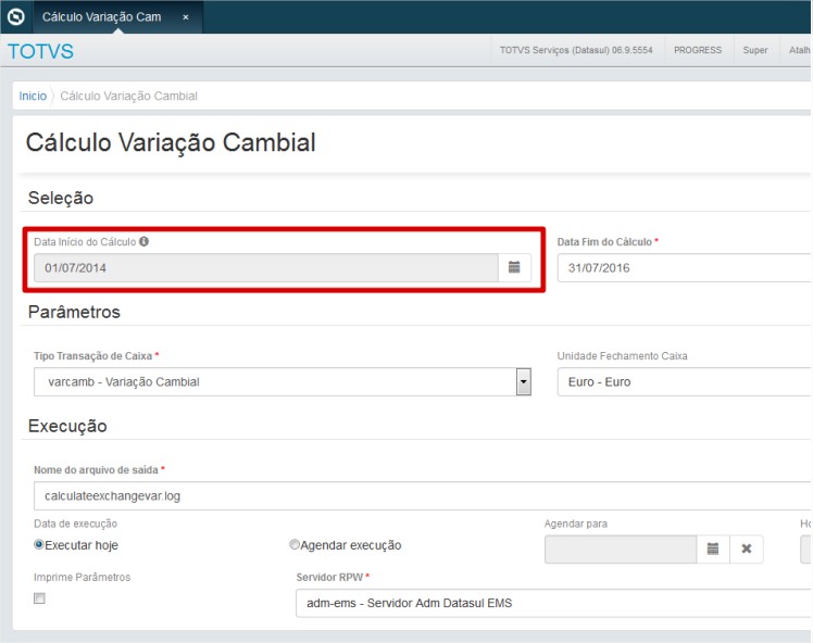 Cross Segmentos - Linha Datasul - CMG - Variação Cambial Campo Data ...