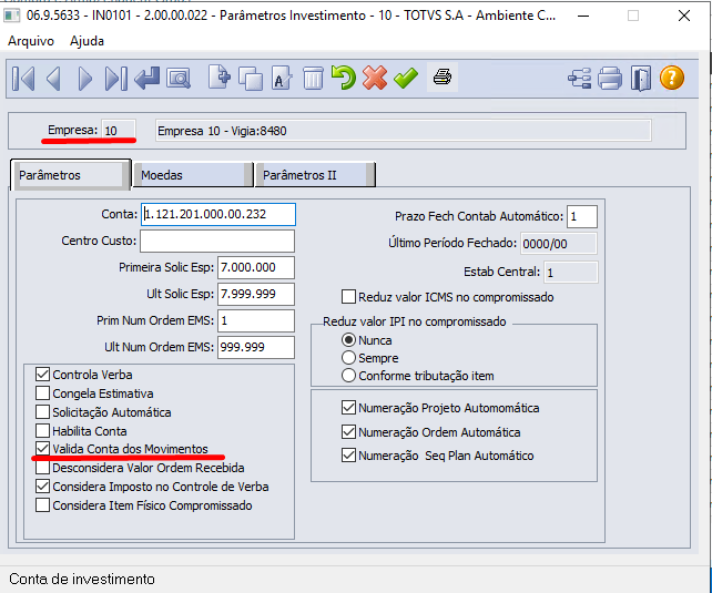 Cross Segmentos - Linha Datasul - MIN - Validar Conta nos Movimentos de ...