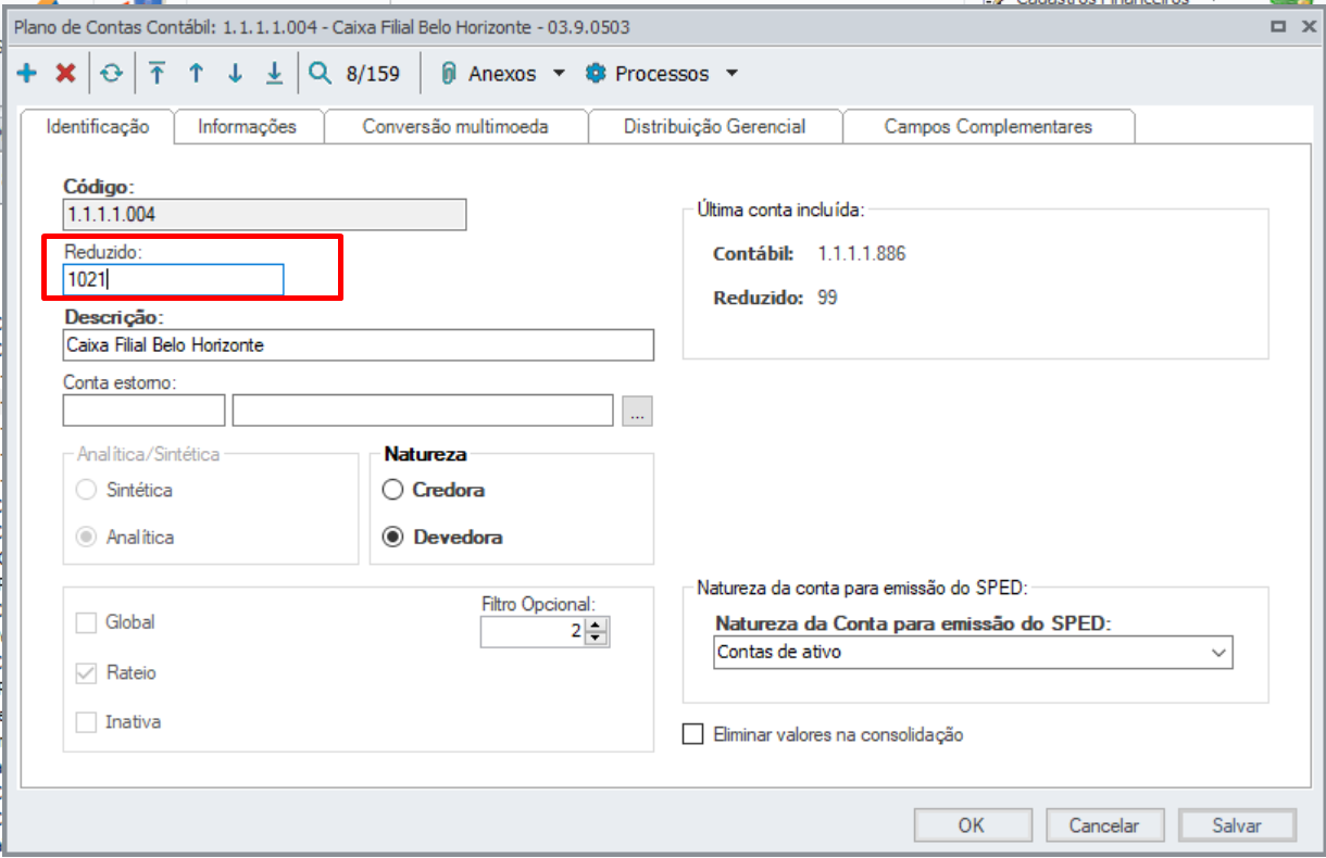 RH - RM - FOP - Editar código reduzido do plano de contas contábeis – Central de Atendimento TOTVS