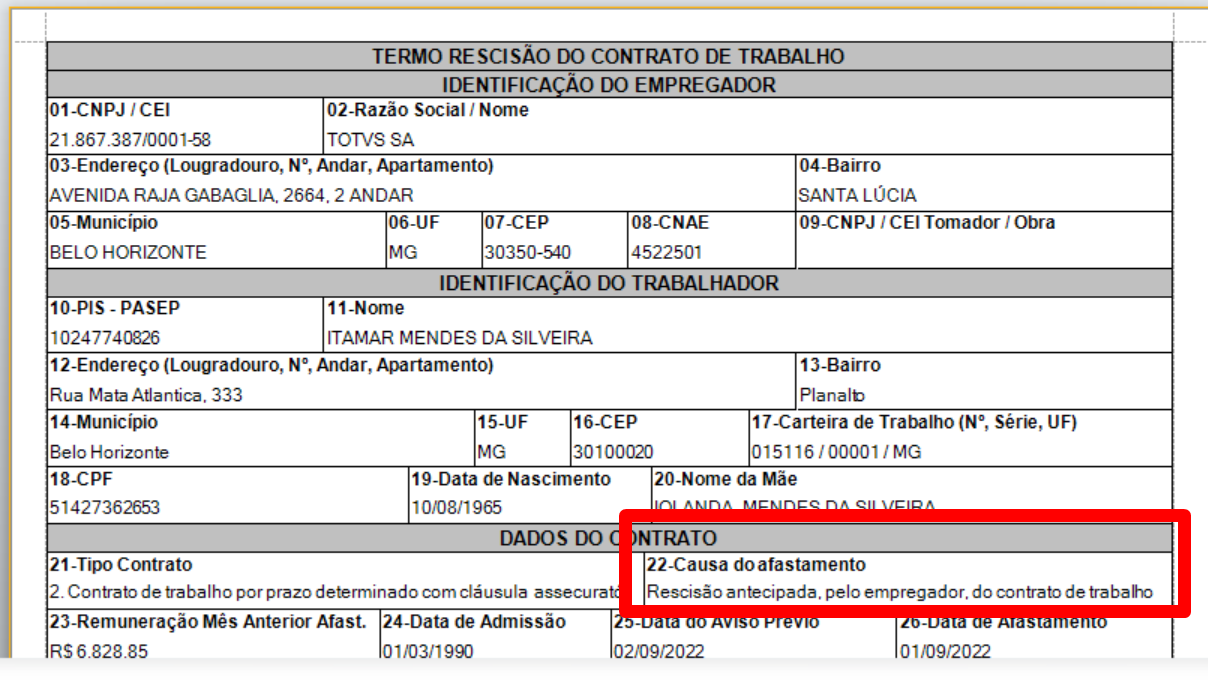 RH - RM - FOP - TRCT: Campo 22 – Central de Atendimento TOTVS